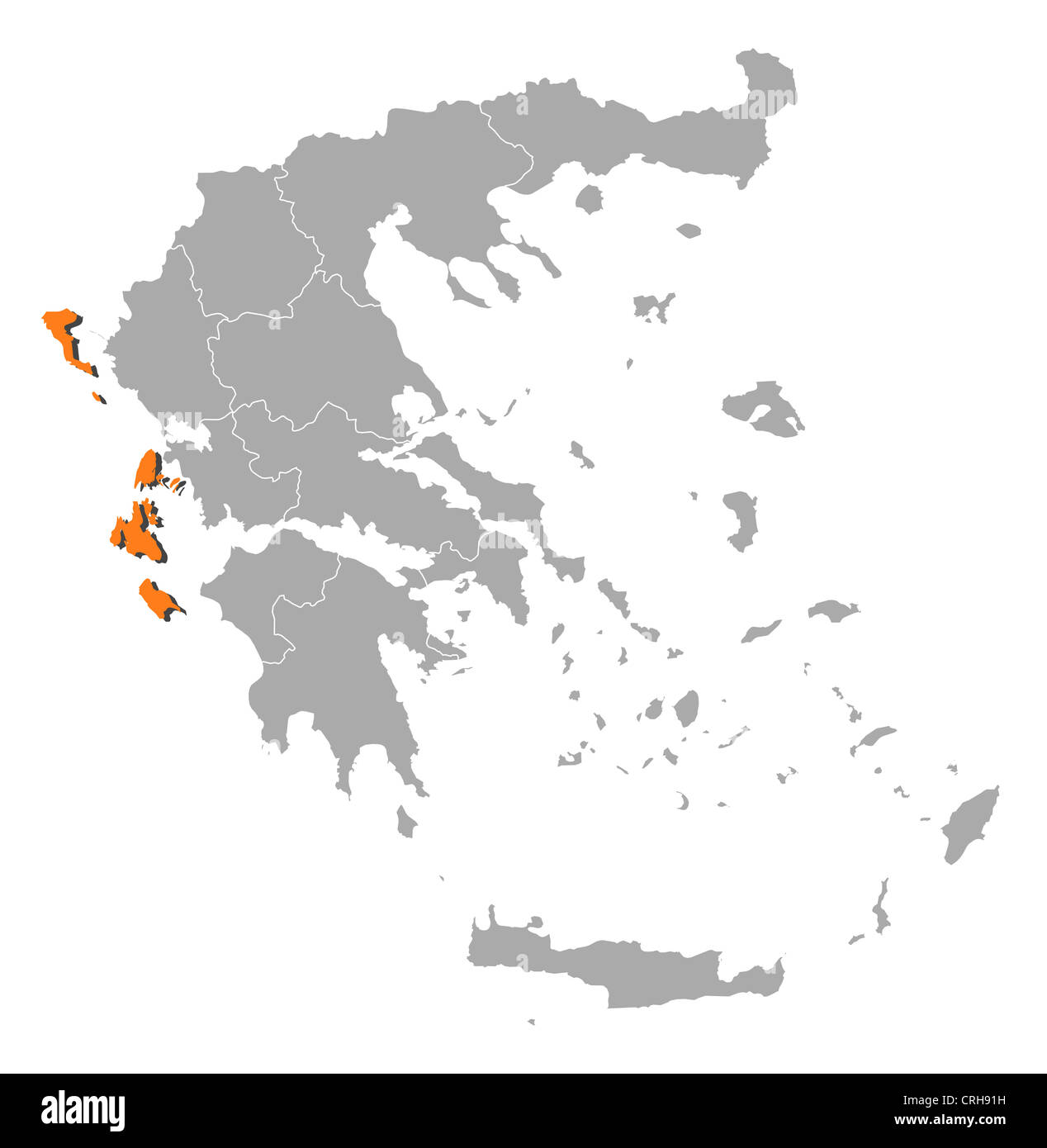Political map of Greece with the several states where the Ionien ...