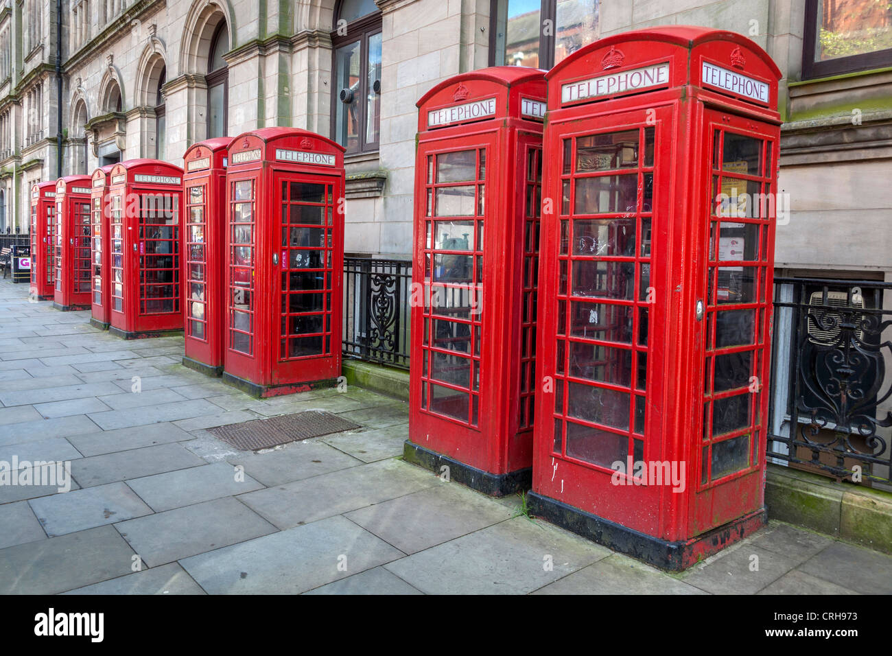 Gilbert Scott designed traditional red telephone boxes in the centre of ...