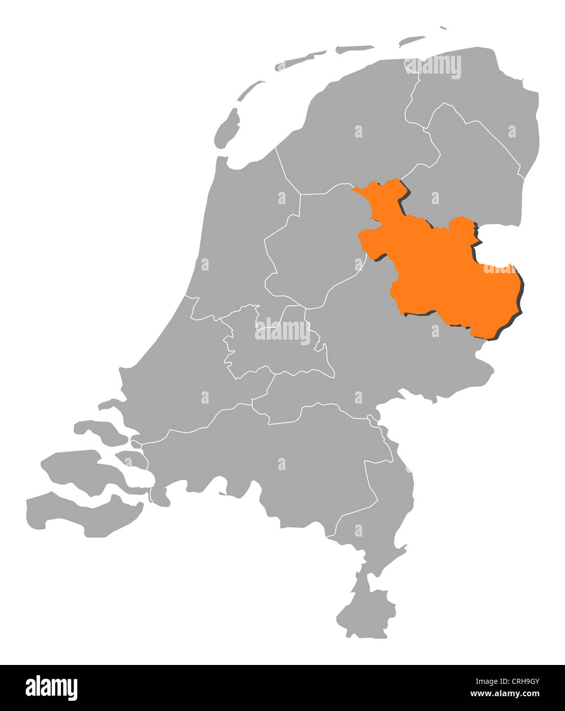 Political map of Netherlands with the several states where Overijssel ...
