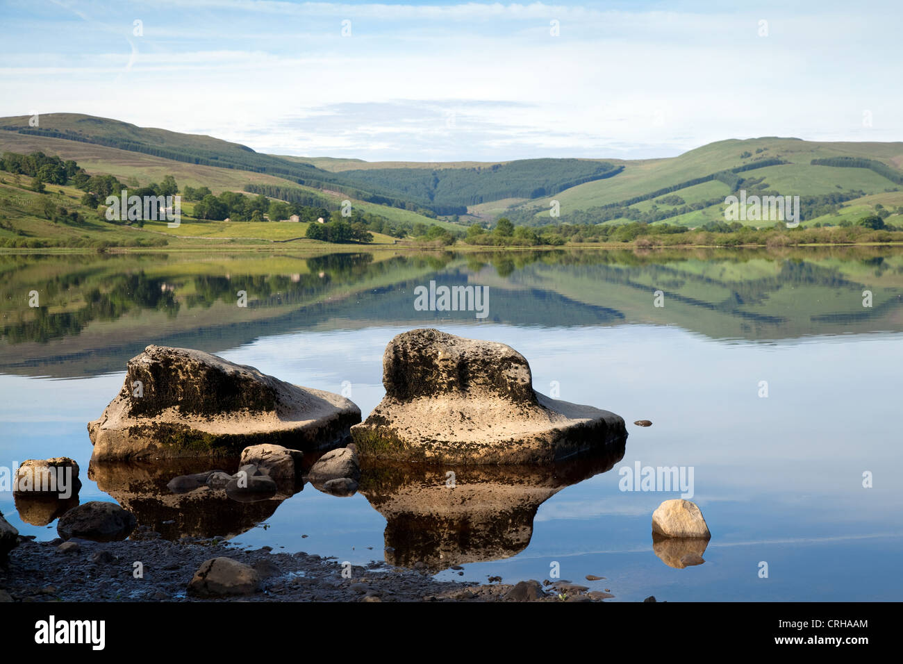 Water Polished Rocks, Placid lake Semerwater natural lake, and views to ...