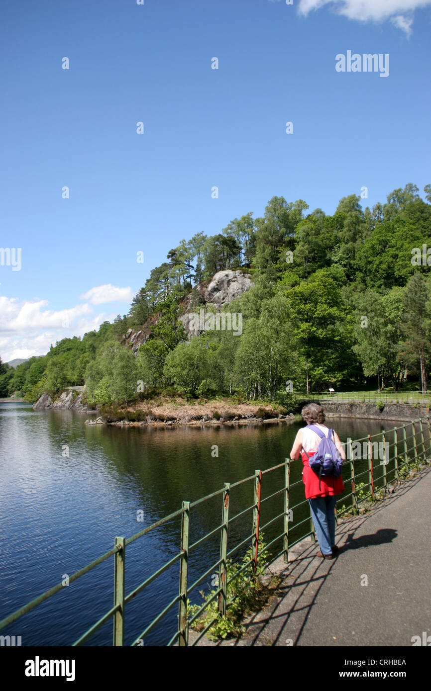 Loch Katrine view with walker Stirling Scotland Stock Photo - Alamy