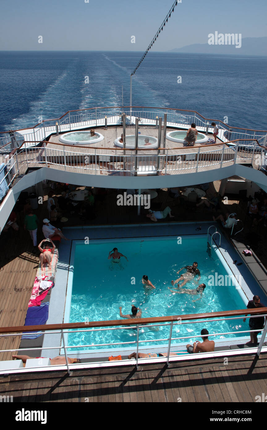 Pool deck of the cruise ship EasyCruise Life Stock Photo - Alamy
