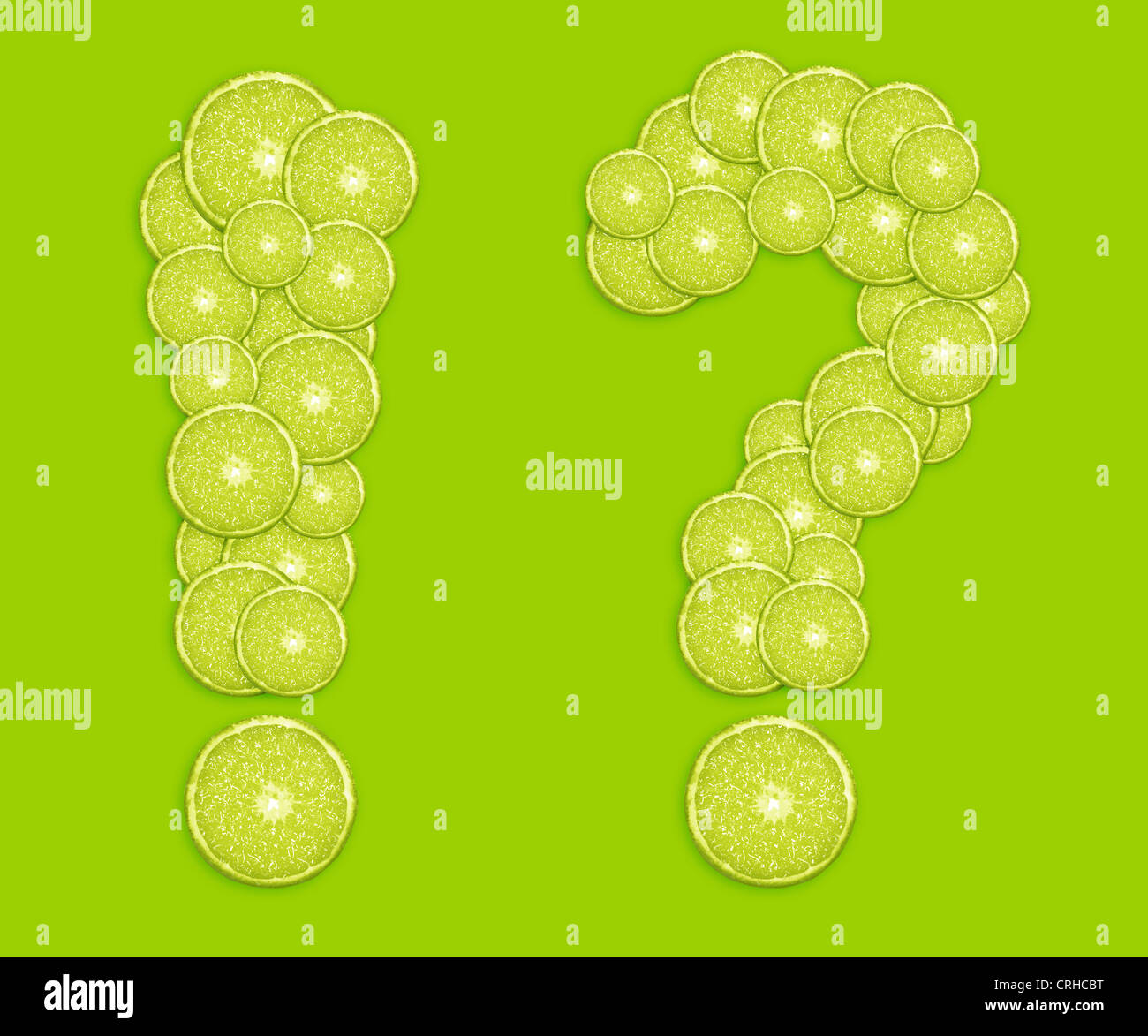 fresh green lime slices formed question and exclamation mark Stock ...