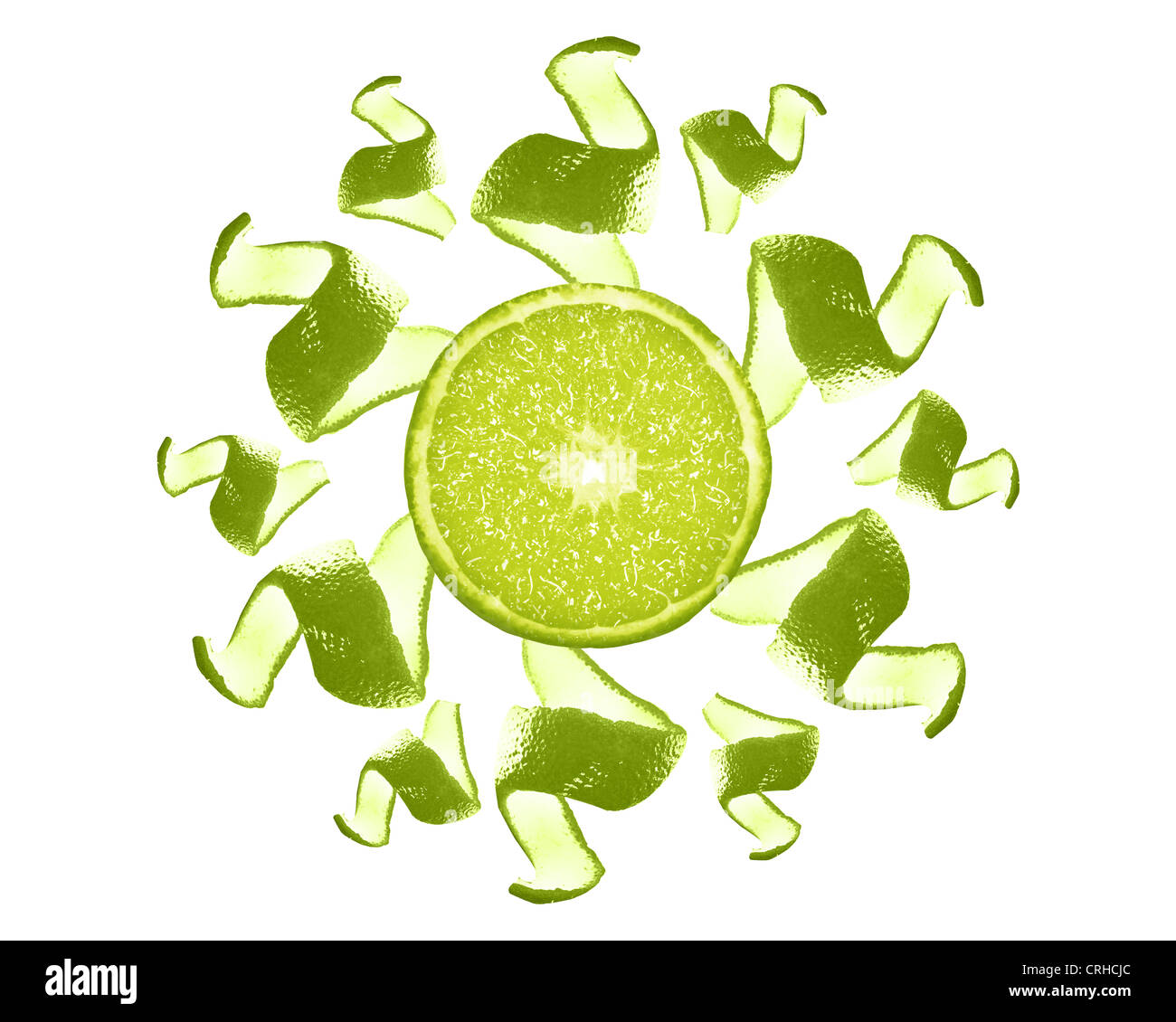 Peel and slice of lemon formed sun isolated on white background Stock ...