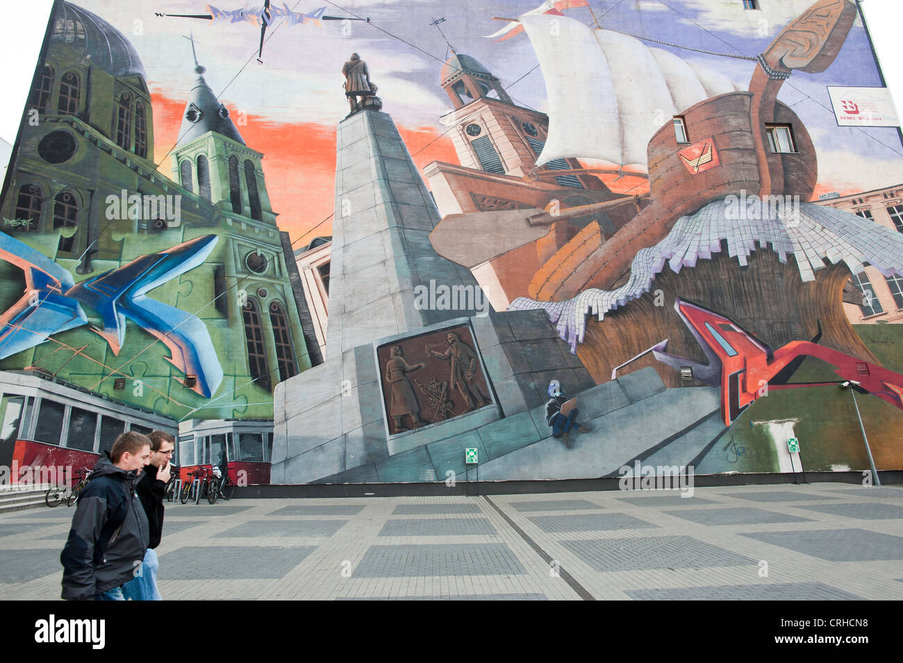 Mural on the wall, Lodz, Poland Stock Photo - Alamy