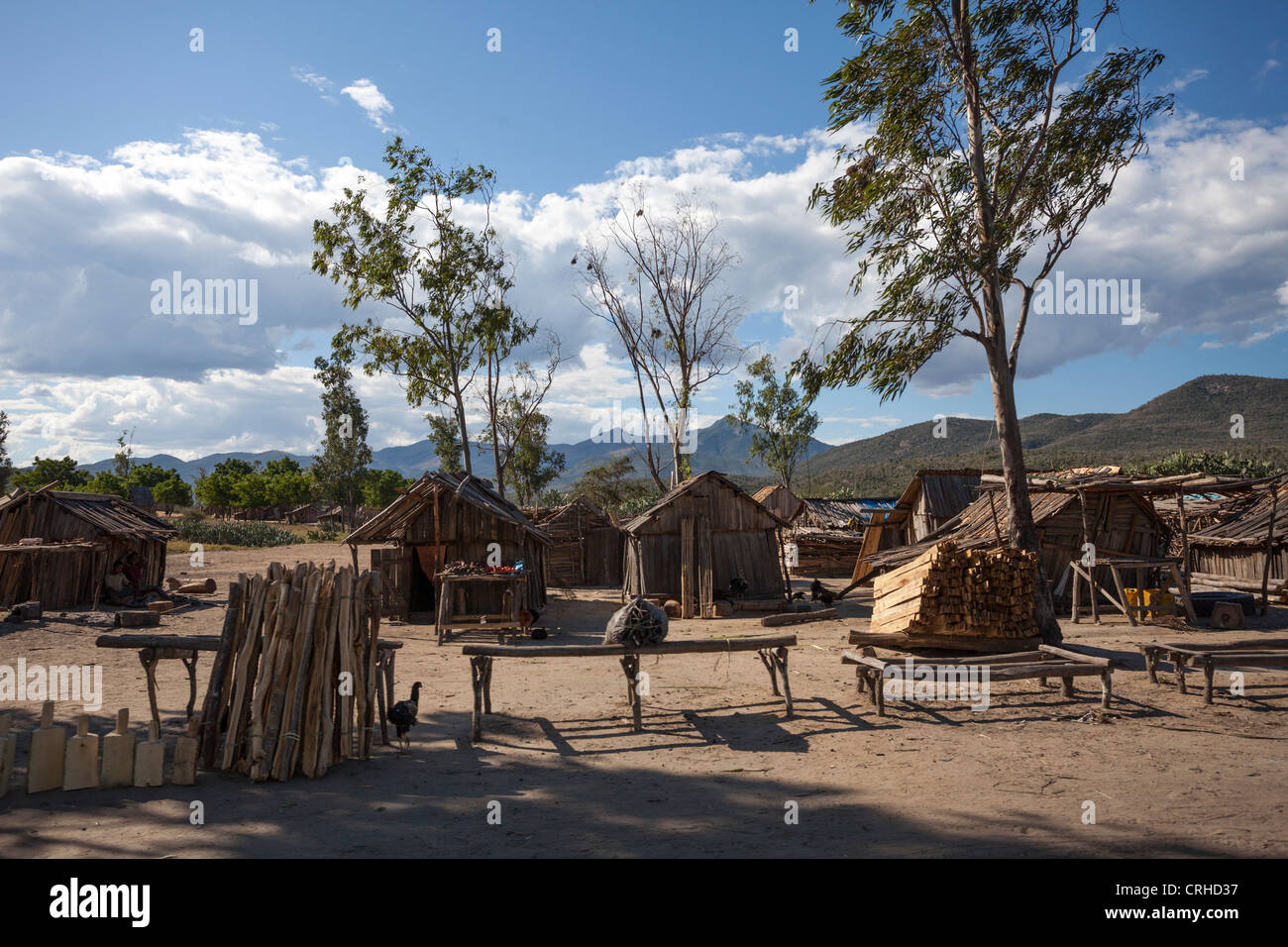 village of small wooden huts, Berenty-Fort Dauphin road, southeast ...