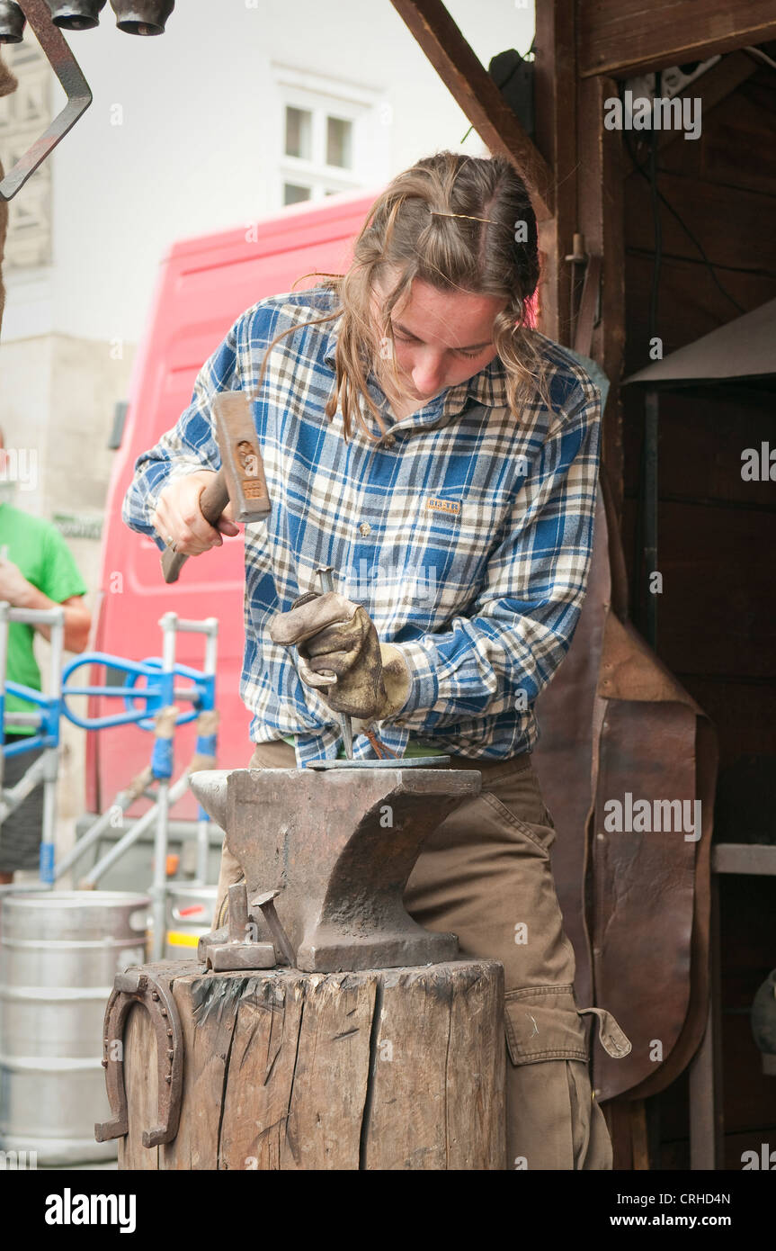 Outdoor blacksmith's shop at craft fair in Little Market Square, Krakow ...