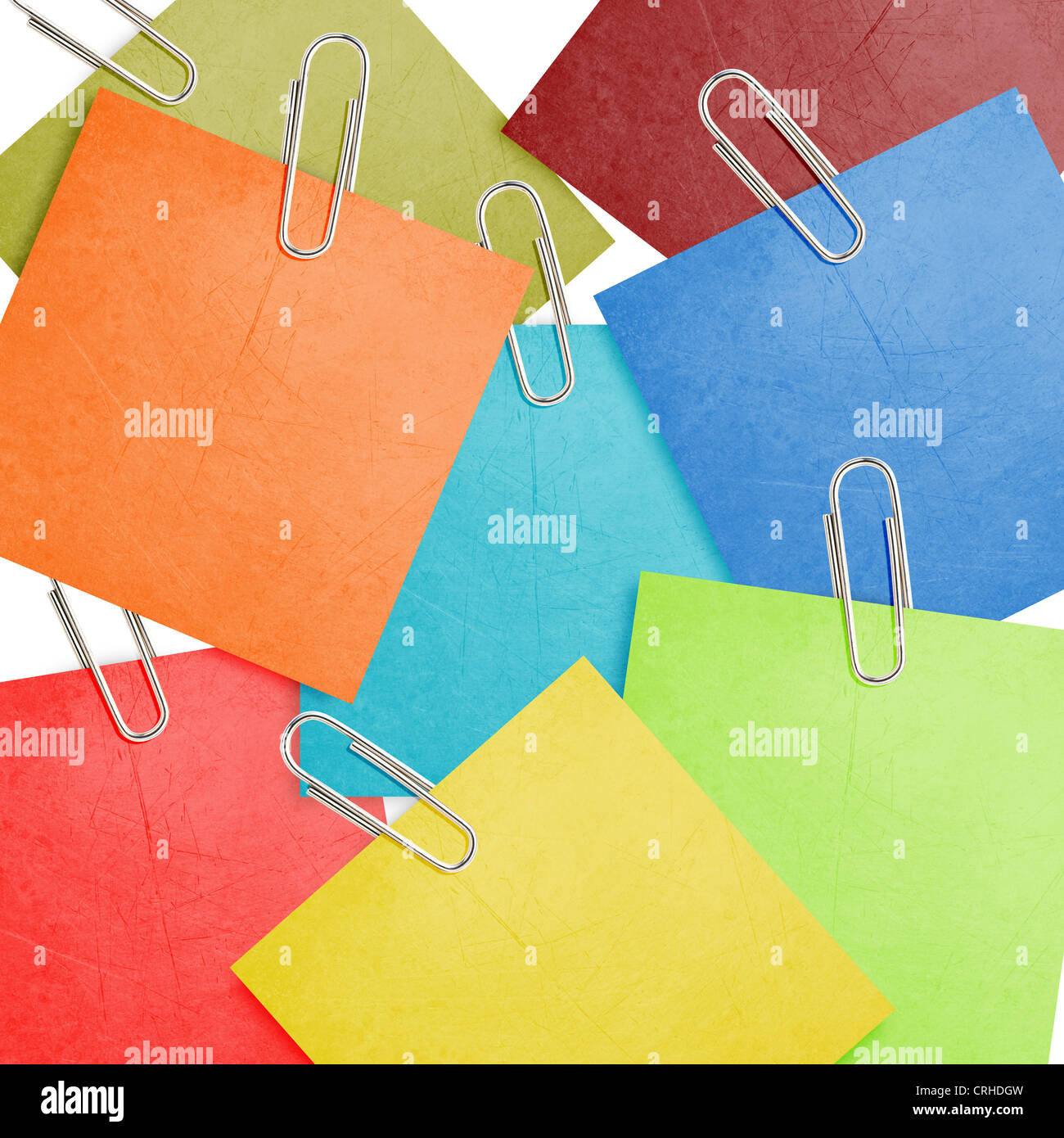 colred Note papers with paper clips background Stock Photo - Alamy