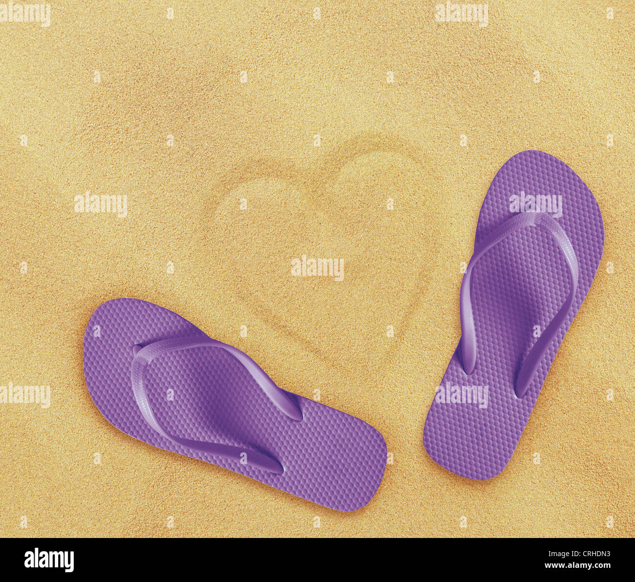 a pair of flip flops on the beach sand, Summer back concept Stock Photo ...