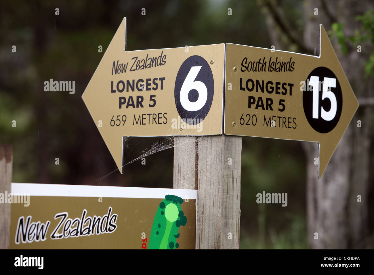 sign for New Zealand's longest hole Stock Photo - Alamy