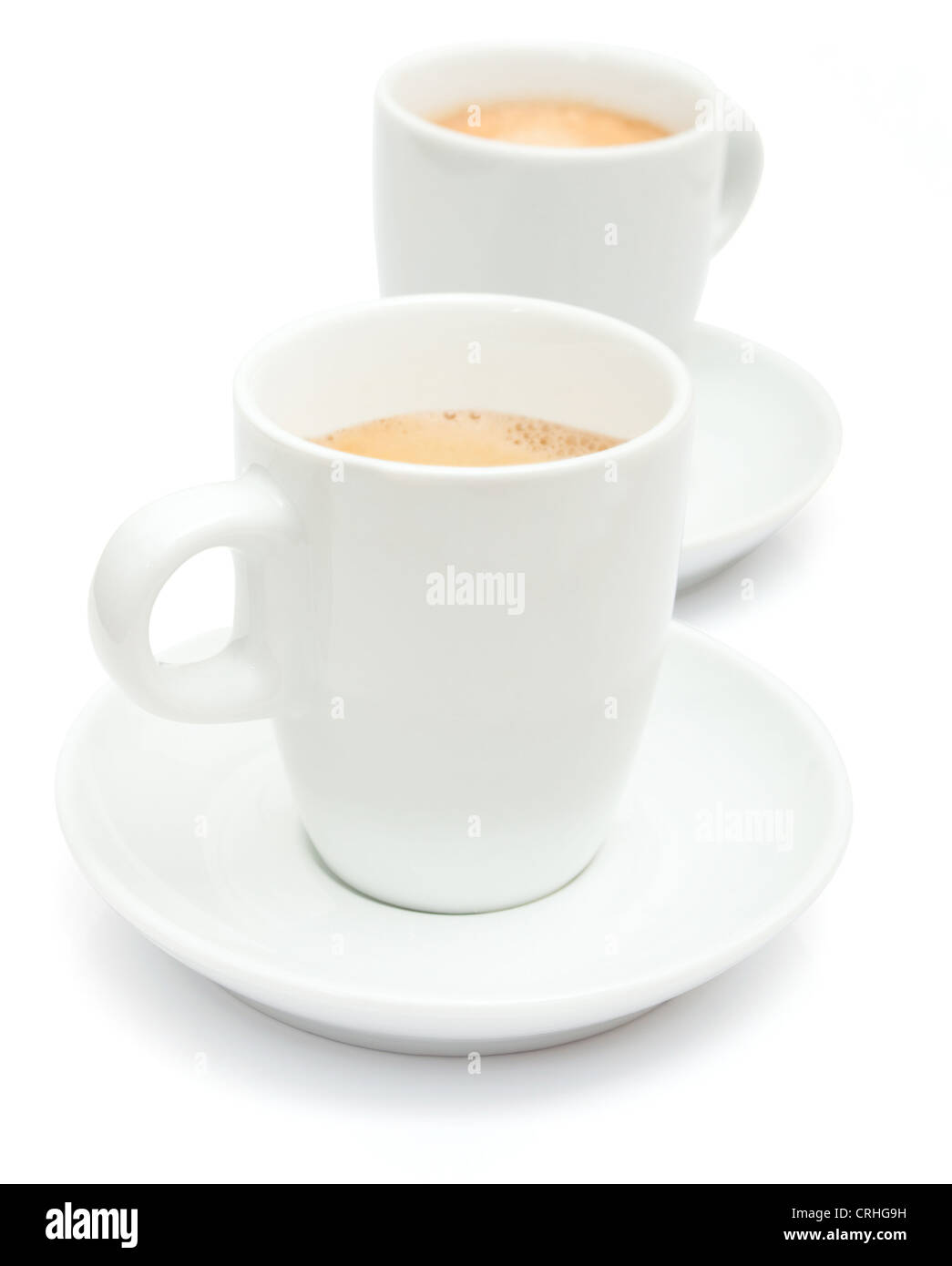 Two White Cups of Espresso Coffee on White Background Stock Photo - Alamy