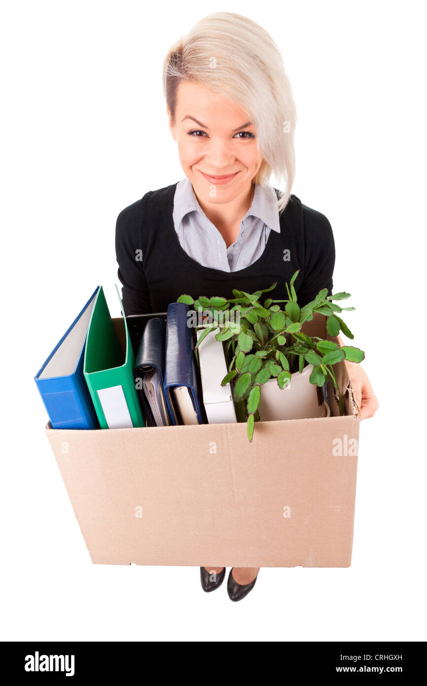 Office worker holding box Cut Out Stock Images & Pictures - Alamy