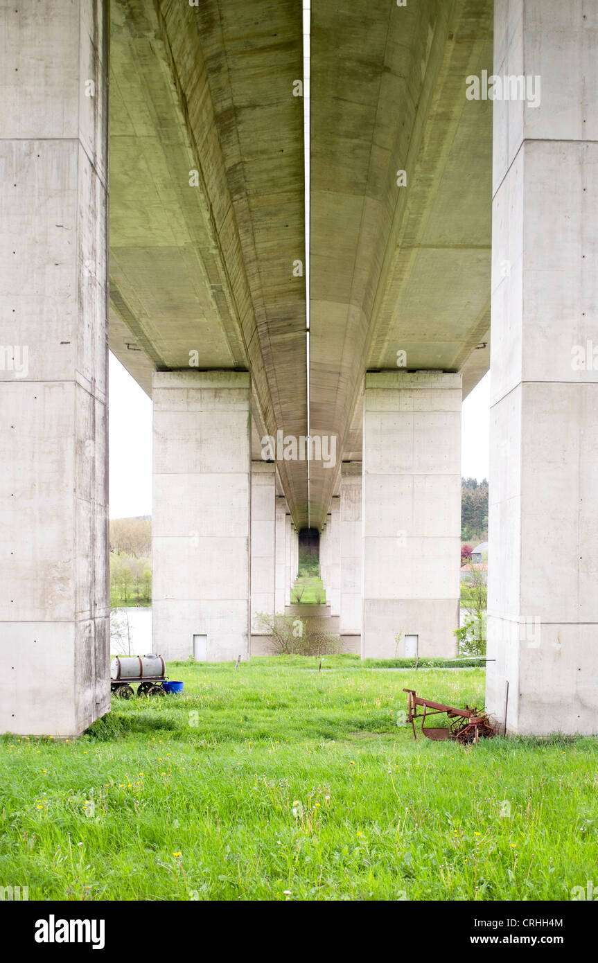 Directly below view of a concrete flyover with green grass Stock Photo ...