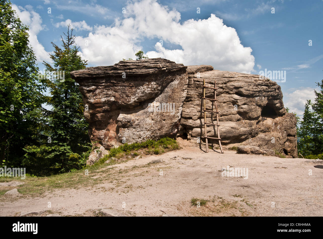 sandstonerock formation with ladder on Kyrkawica (Krkavice) hill on ...