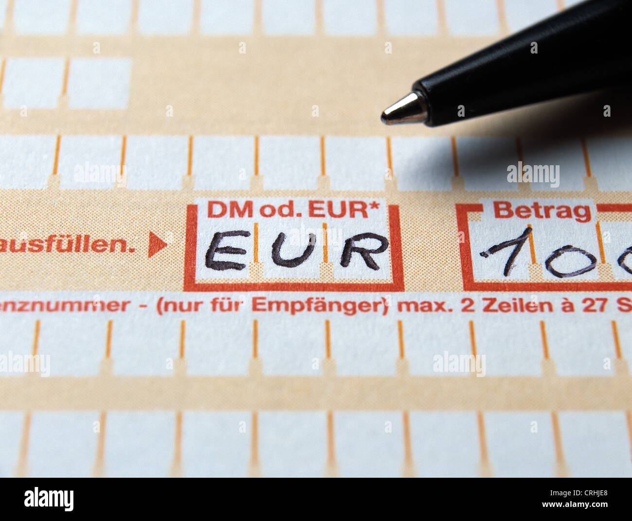 Wire transfer form with Euro value indication Stock Photo - Alamy