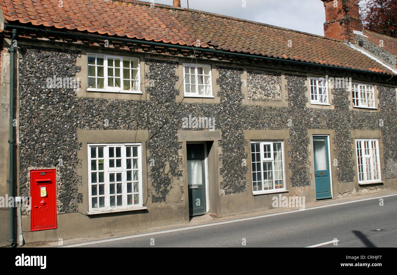 brick and flint cottages Letheringsett Norfolk England UK Stock Photo ...
