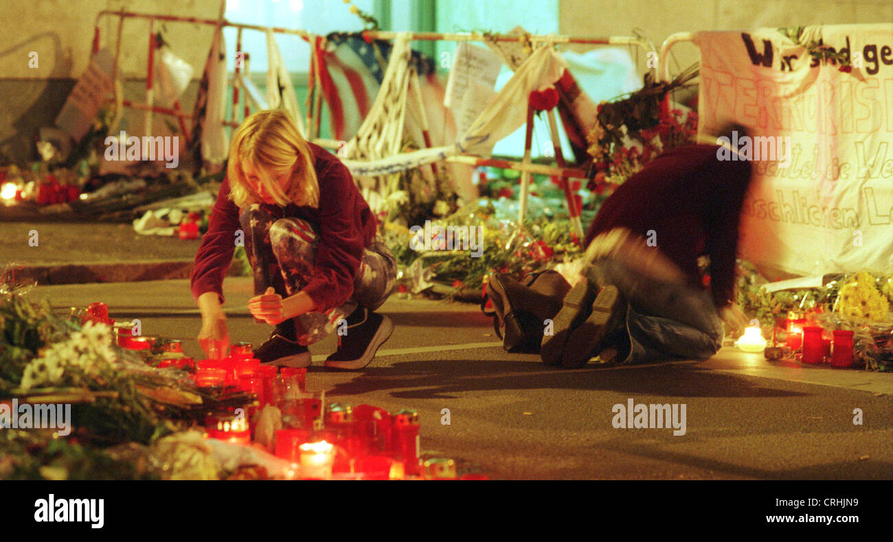 Berlin, Germany, people ignite candles in front of U.S. Embassy in ...