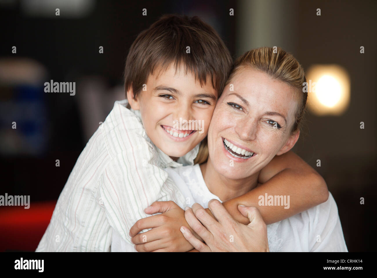 Mother and son embracing, portrait Stock Photo - Alamy