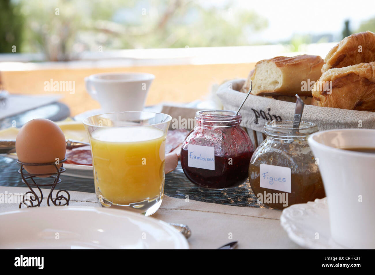 Close up of food at breakfast table Stock Photo - Alamy
