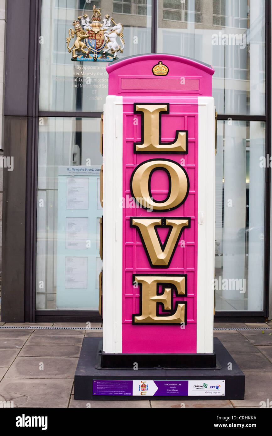 Pink telephone box adorned with the Union flag diamond dust and the ...
