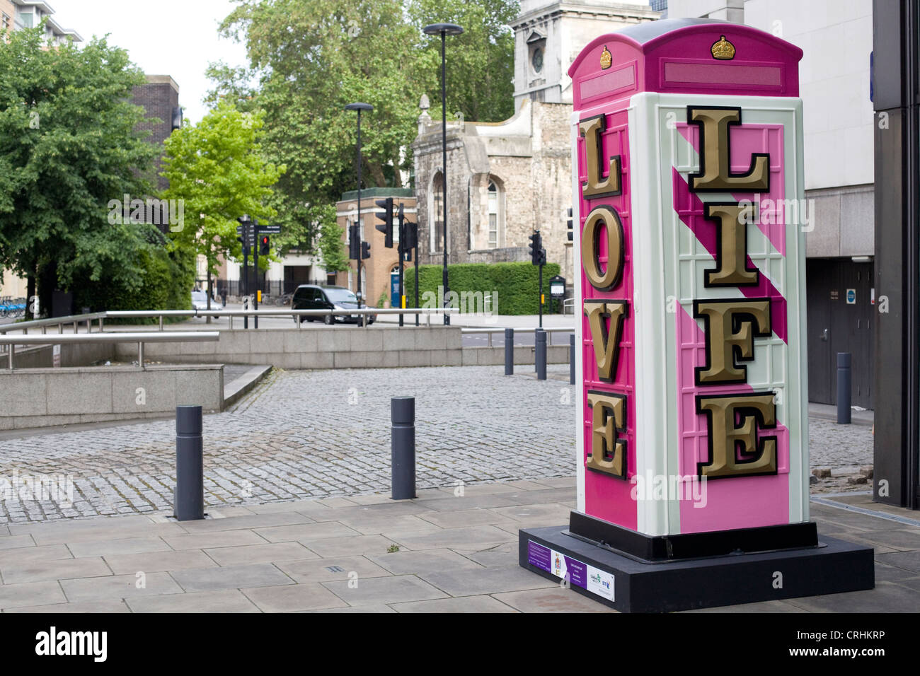 Pink telephone box adorned with the Union flag diamond dust and the ...