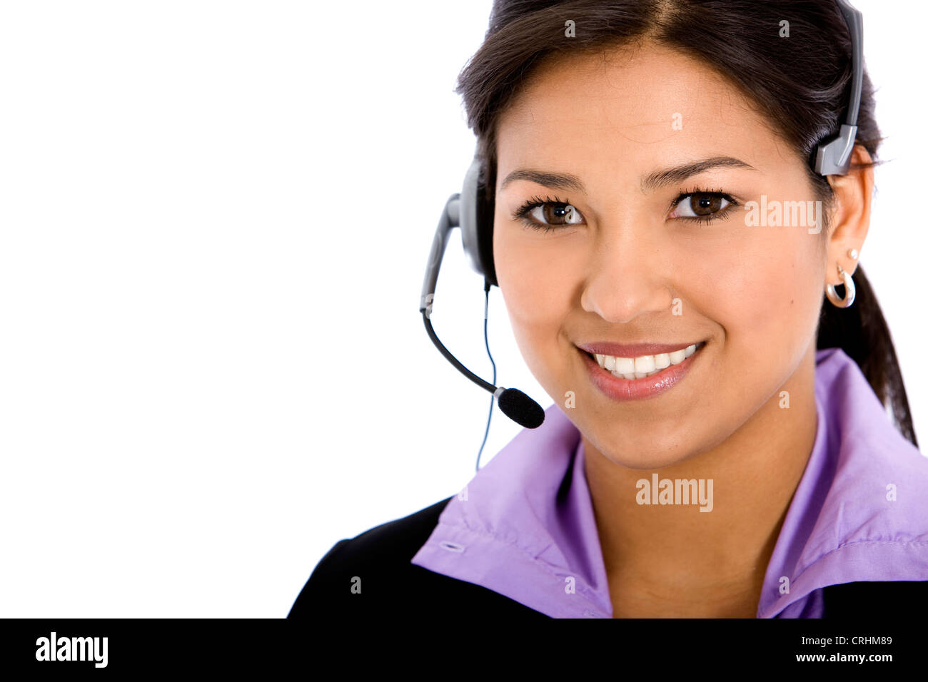 Customer Services Girl with headset smiling Stock Photo - Alamy