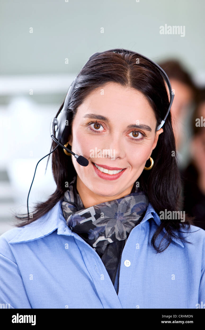 Smiling callcenter agent headset support hi-res stock photography and ...