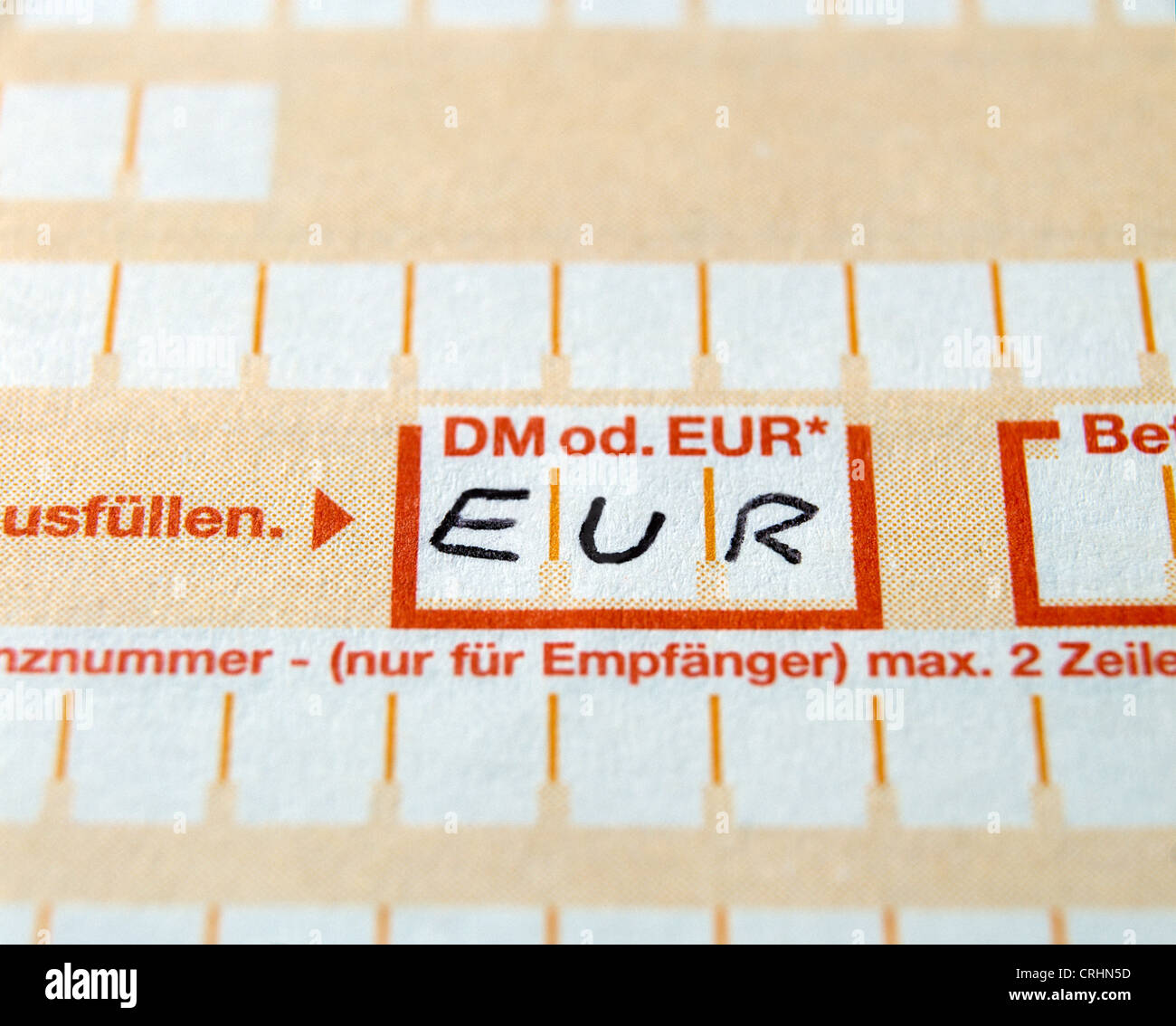 Wire transfer form with Euro value indication Stock Photo - Alamy