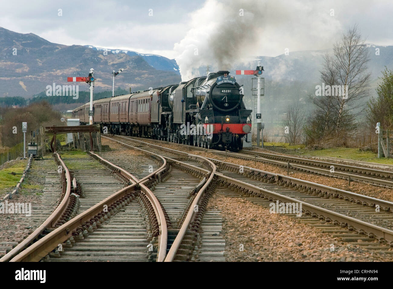 steam engine 45231 sherwood forester, approaching Kingussie, United ...