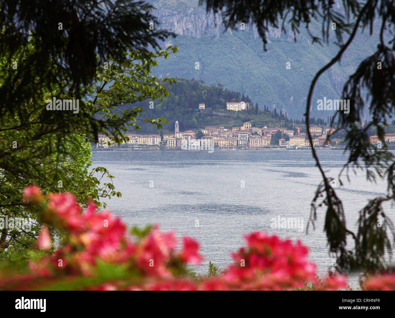 A view over Lake Como towards Bellagio from the gardens at Villa ...