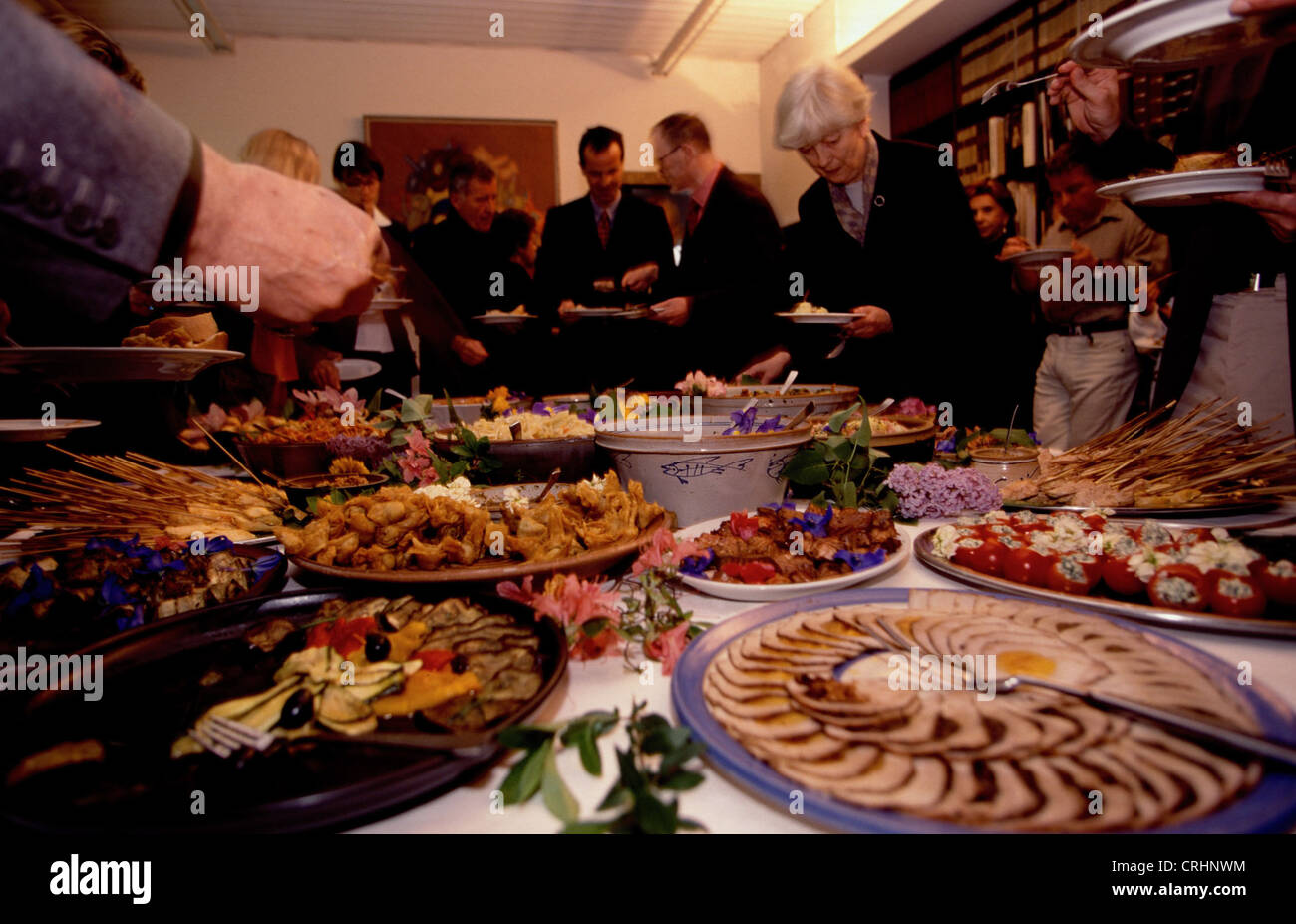 Berlin, Germany, guests serve themselves from a cold buffet Stock Photo ...
