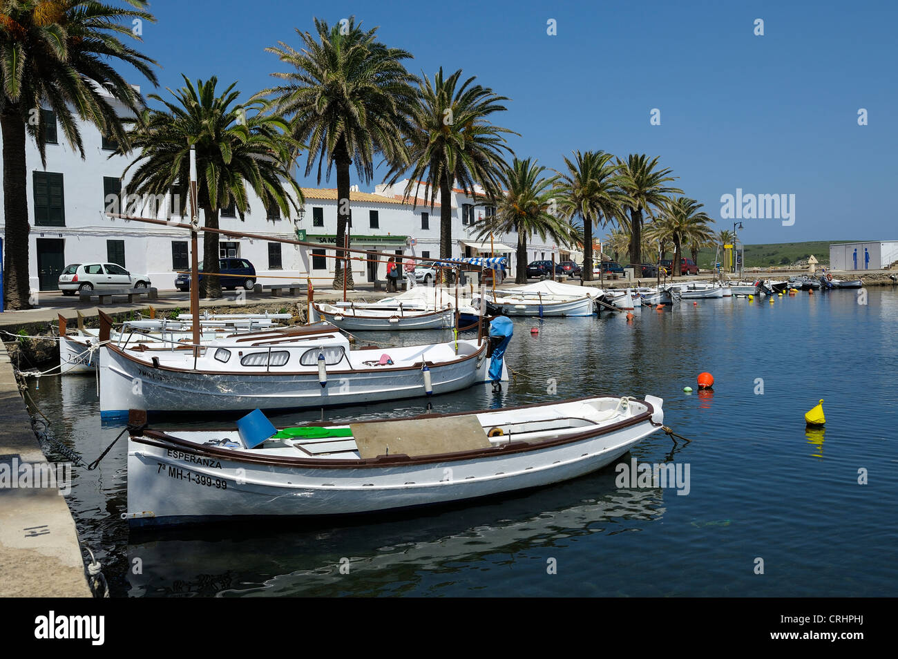 the harbour in the fishing village of fornells menorca balearic islands ...