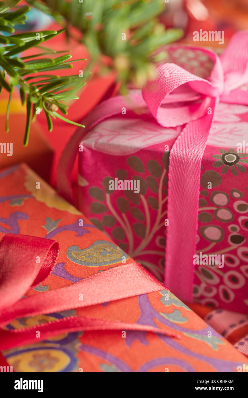 Festively wrapped Christmas gifts, close-up Stock Photo - Alamy