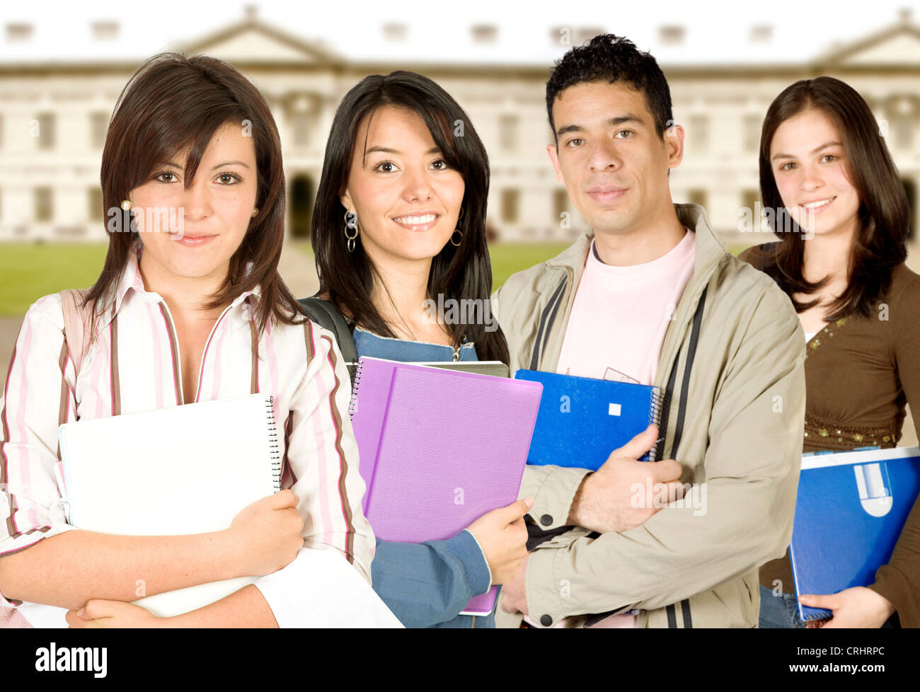 students at university - classic university in the background Stock ...