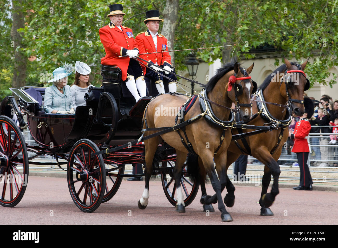 The Duchess of Cambridge and the Duchess of Cornwall in an open horse ...