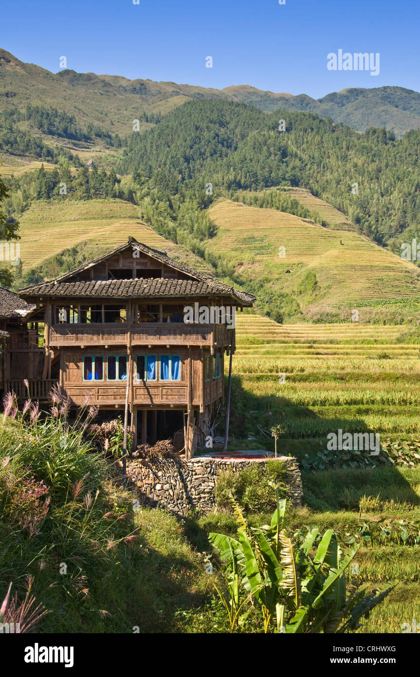 Traditional wood house and the rice terraces of Longsheng - Longji ...