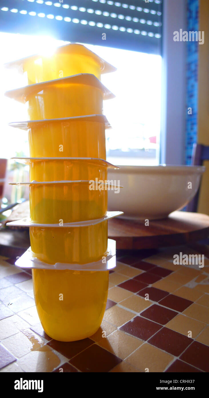 piled empty yoghurt cups Stock Photo - Alamy