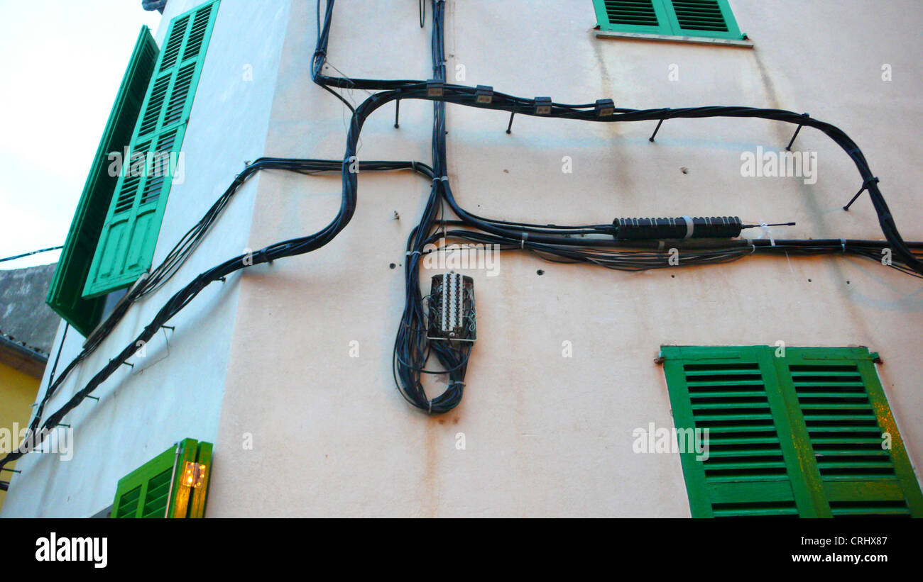 electric cables at a cladding, Spain, Balearen, Majorca, Alcudia Stock ...