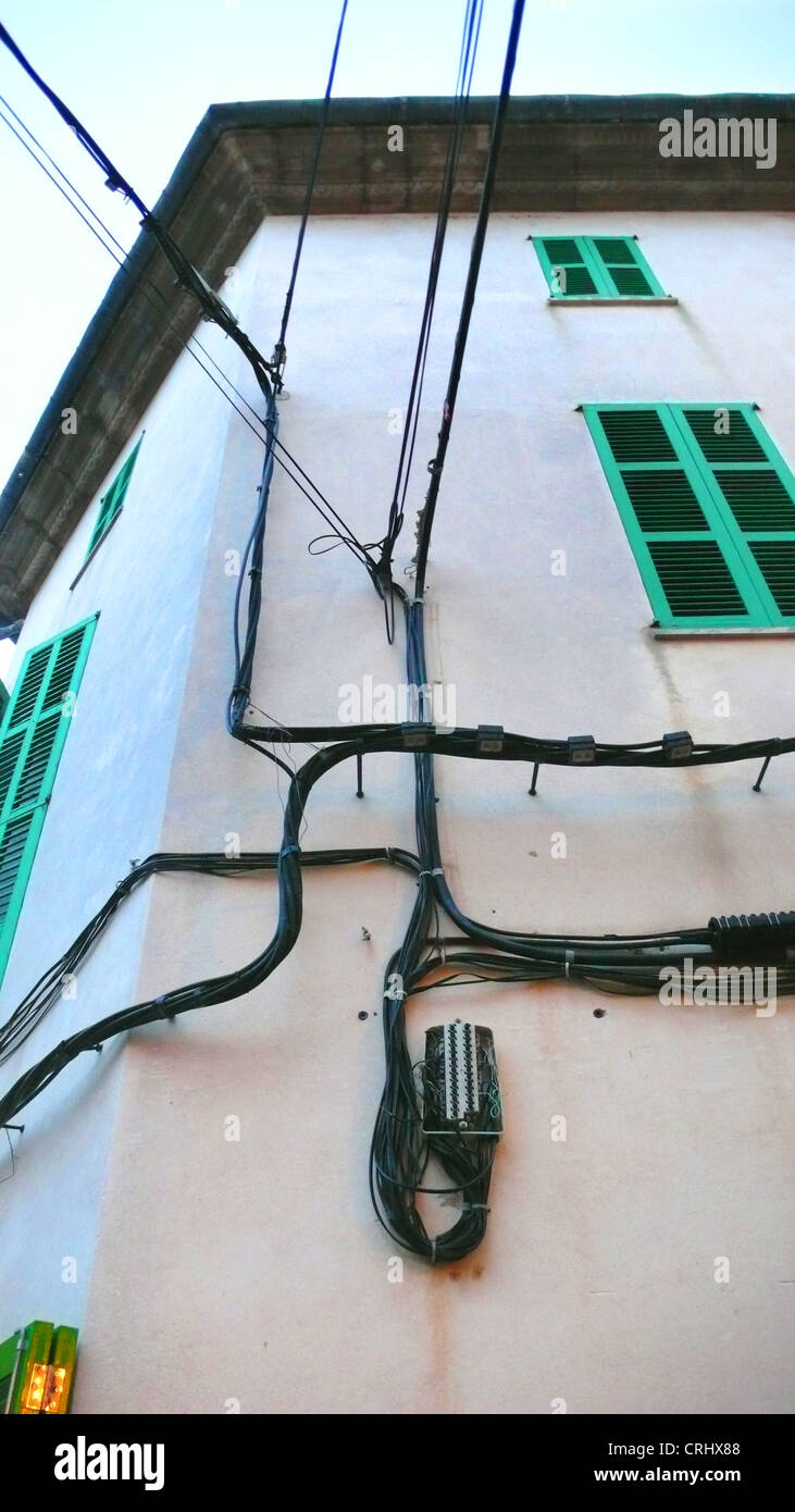 electric cables at a cladding, Spain, Balearen, Majorca, Alcudia Stock ...