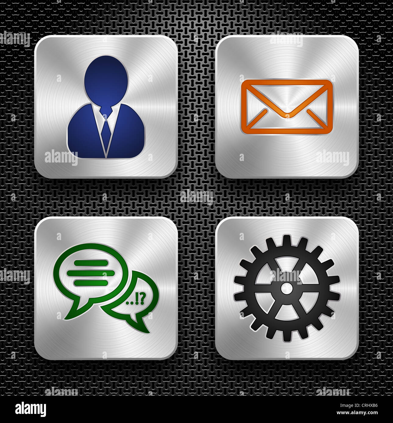 Vector set of high-detailed apps icons over metallic texture Stock ...