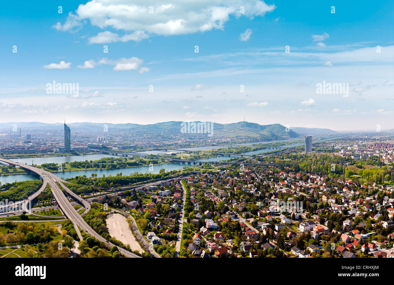 Panorama of Vienna with Danube River and highway junction Stock Photo ...
