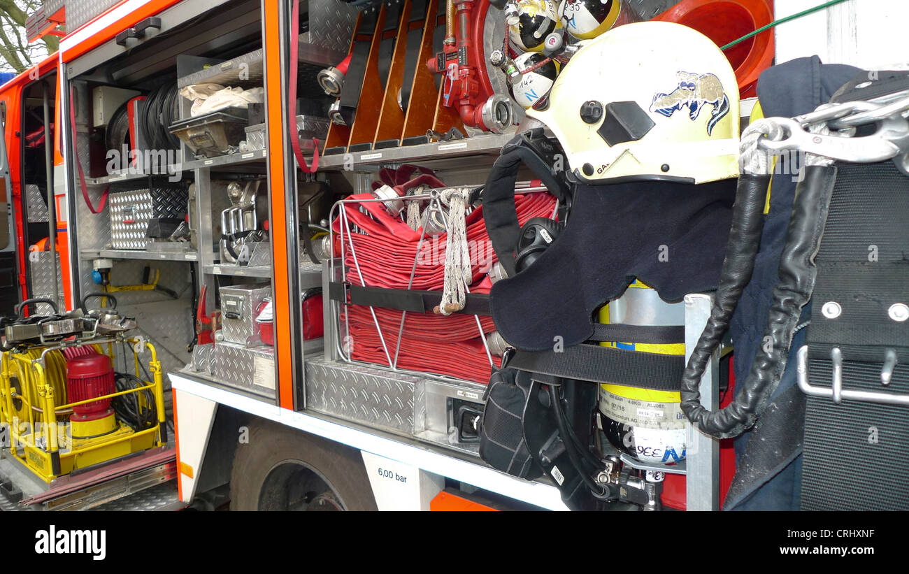 equipment of a fire engine, Germany Stock Photo - Alamy