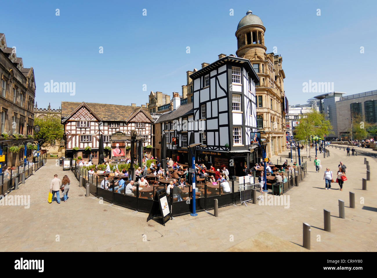 Shambles Square in Manchester. The Old Wellington Inn and Sinclaires ...