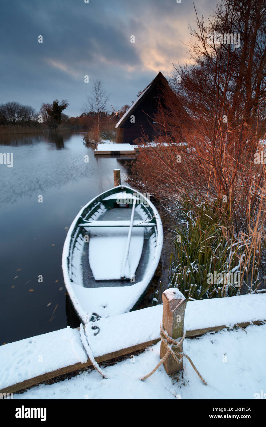 A snowy day beside the River Ant at How Hill in the Norfolk Broads ...