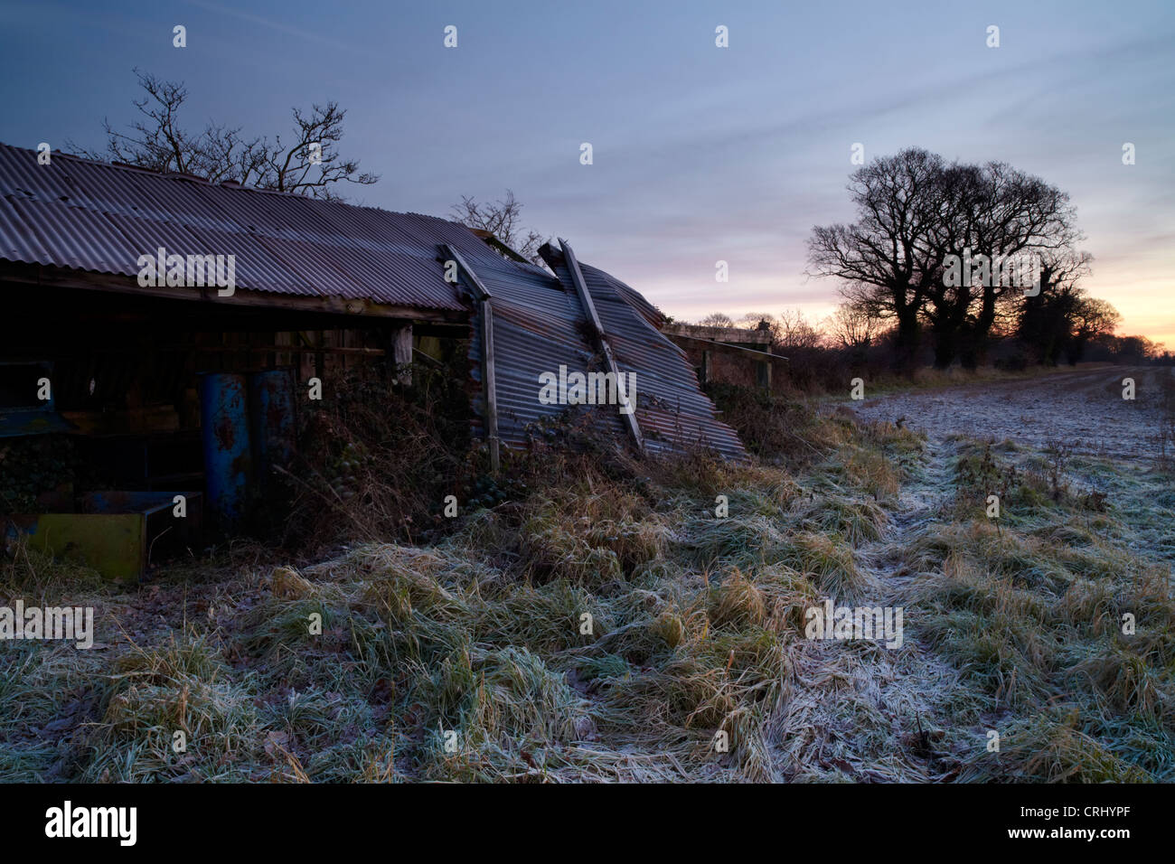 A dilapidated farm shed in the countryside near Hickling, Norfolk ...