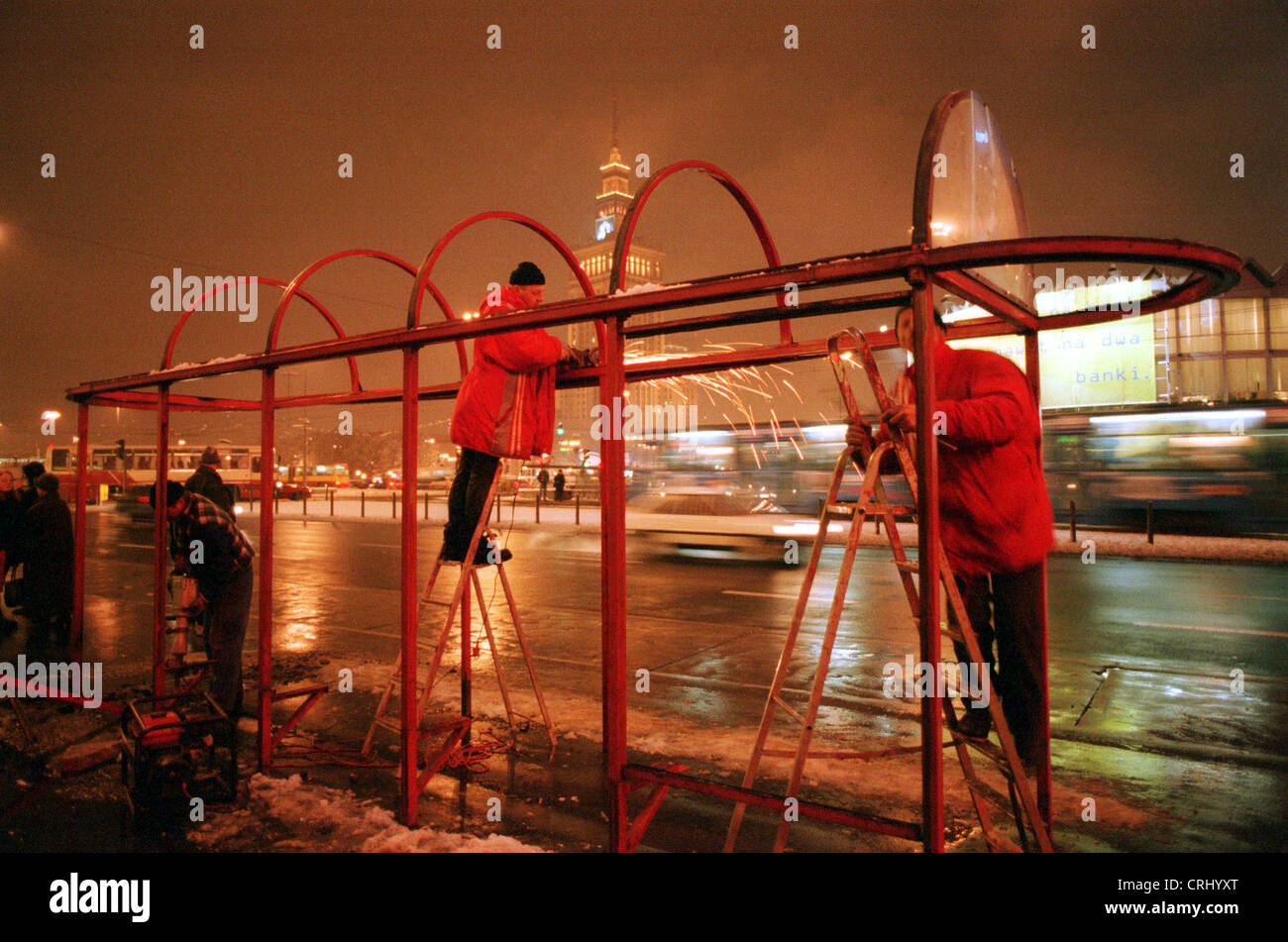 Renewal of a bus stop in Warsaw Stock Photo - Alamy