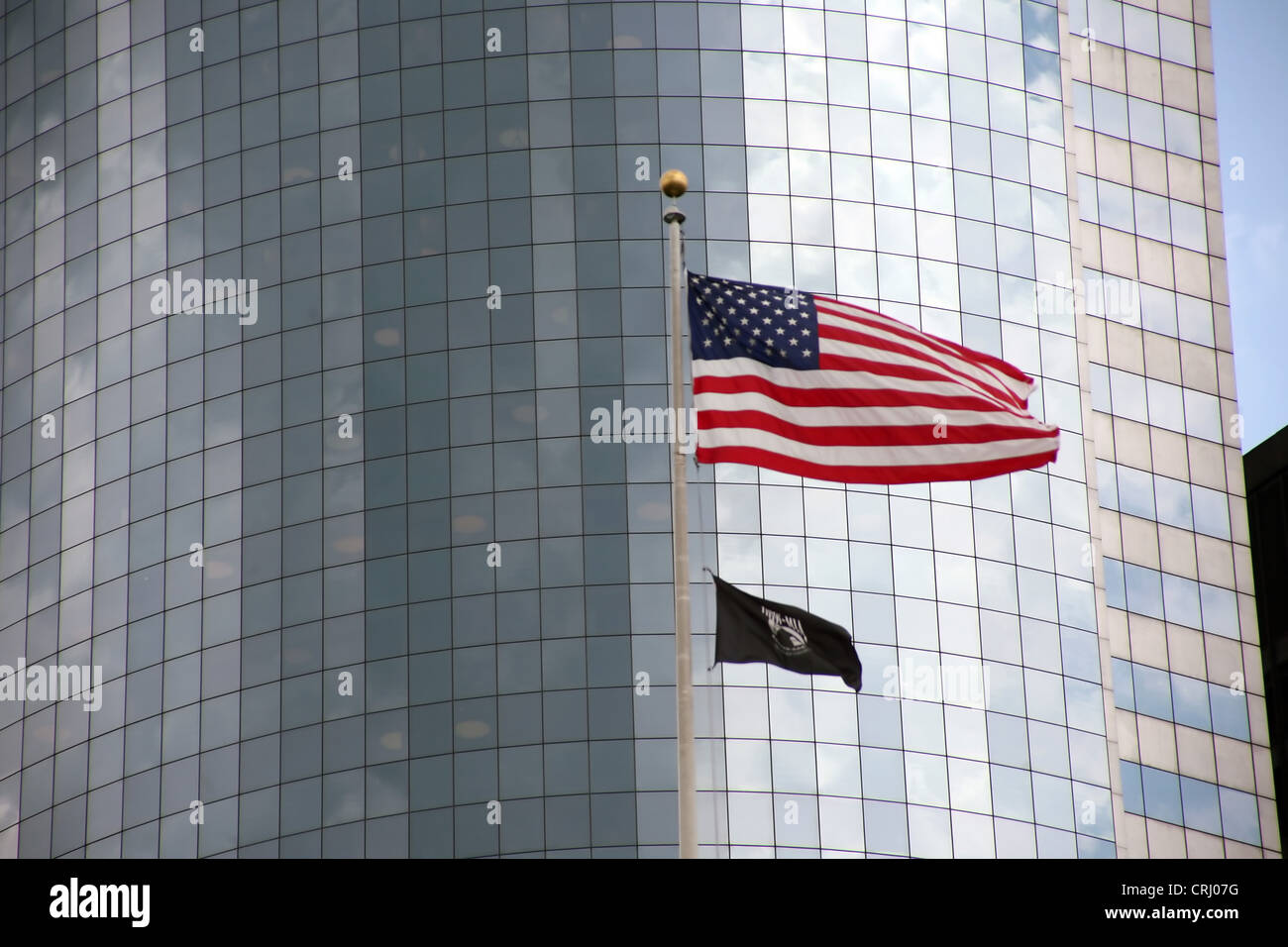 American flag in fornt of an office building, USA, New York City Stock ...