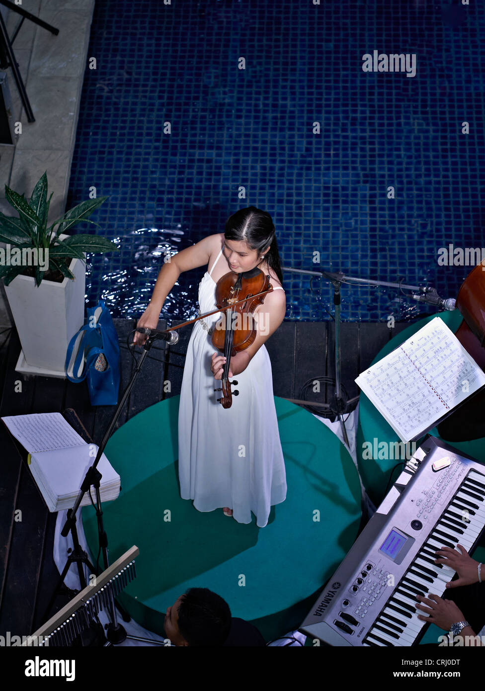 Classical violinist. Overhead view of a female classical violinist ...