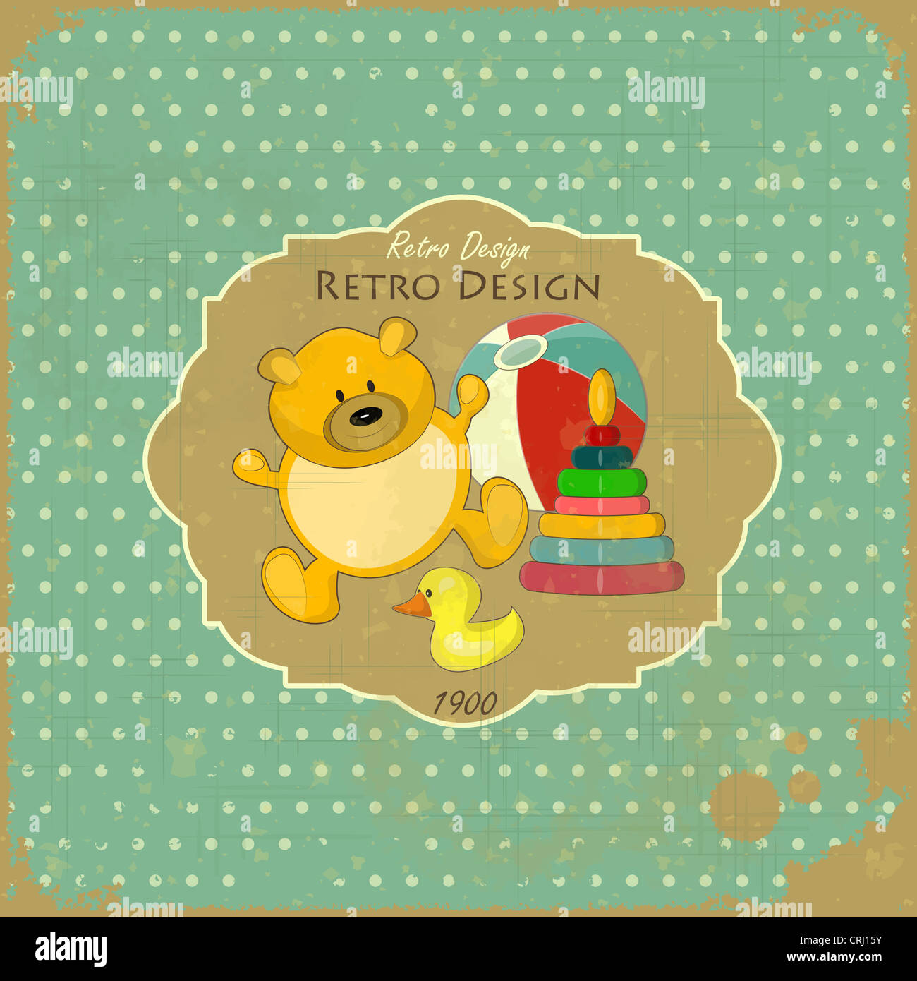Retro Design Baby Card - Old Toys on Vintage Background - illustration ...