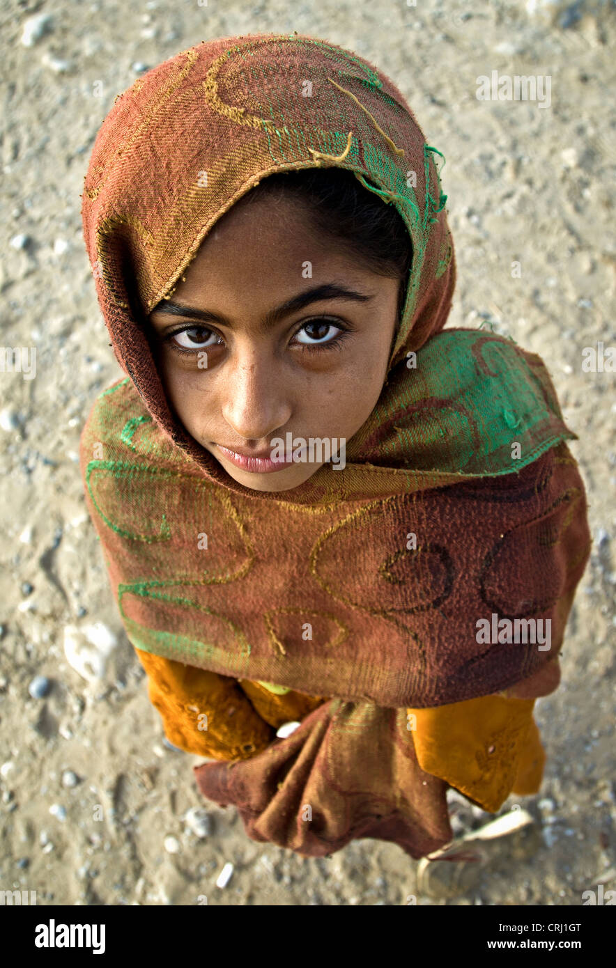 Young Muslim girl wearing colorful veil, Bandar-e Abbas, Iran Stock ...